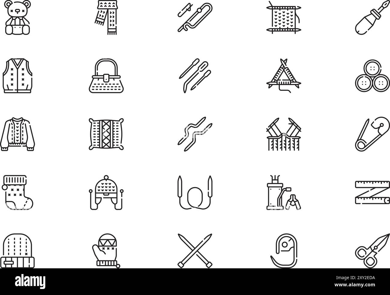 Knitting icons collection is a vector illustration with editable stroke ...