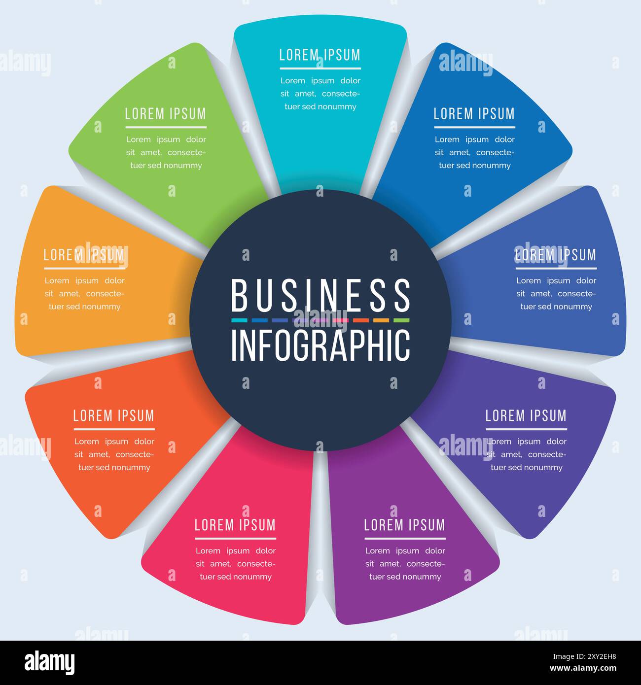 Circle Infographic design 9 steps, objects, elements or options ...