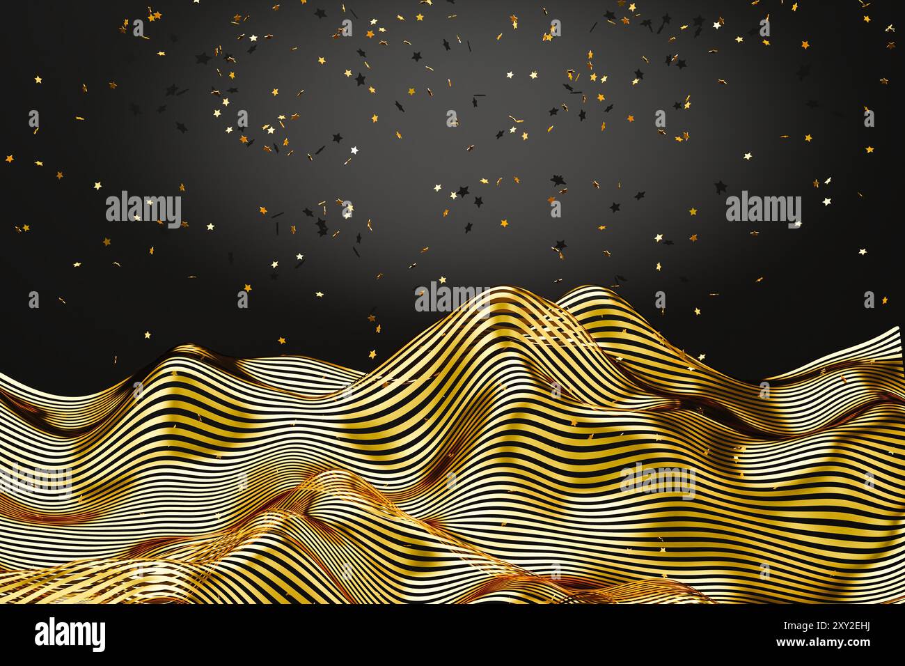 Christmas or Festive Theme: Golden Ribbons in the foreground in a wave ...