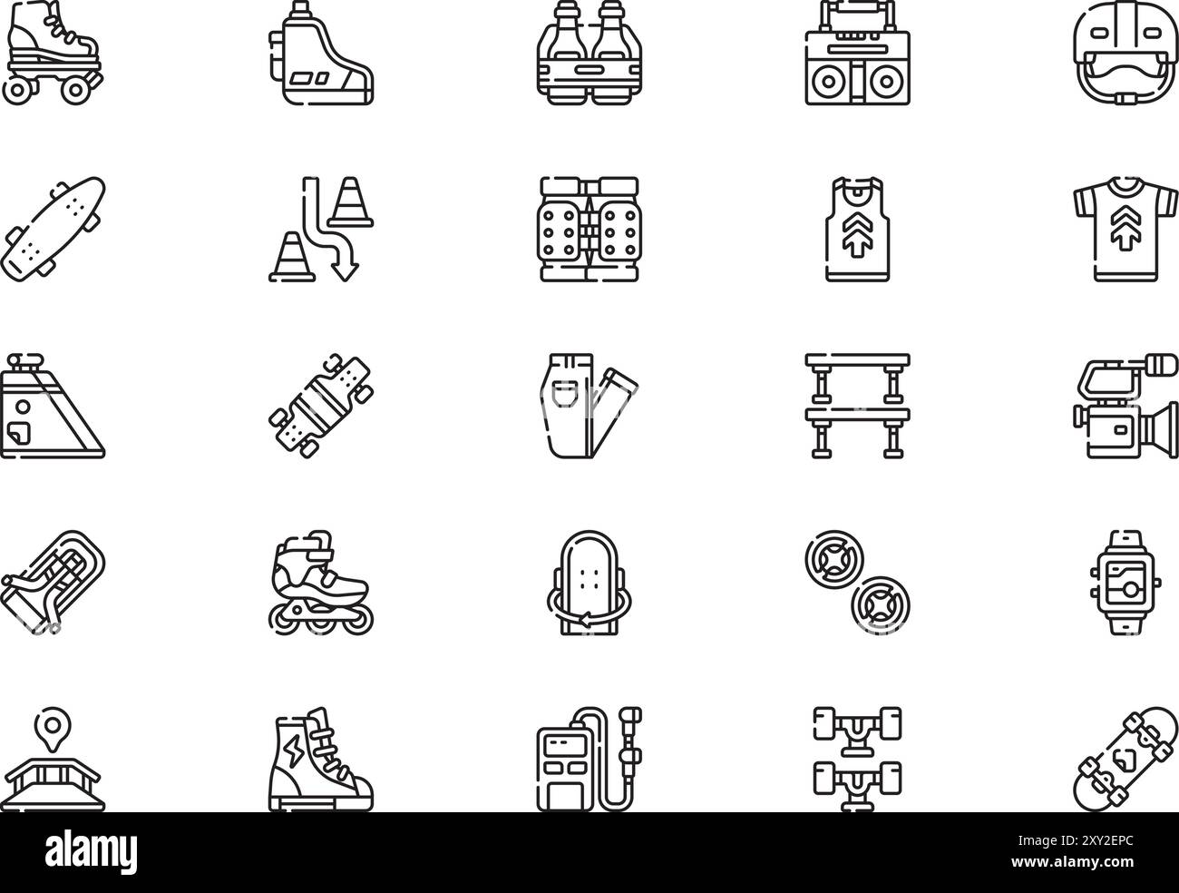 Skating icons collection is a vector illustration with editable stroke ...