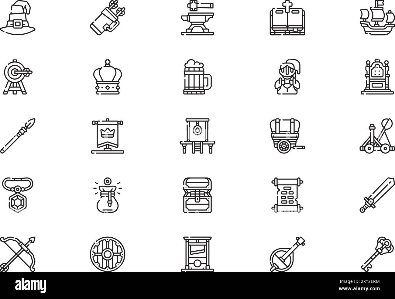 Medieval icons collection is a vector illustration with editable stroke ...
