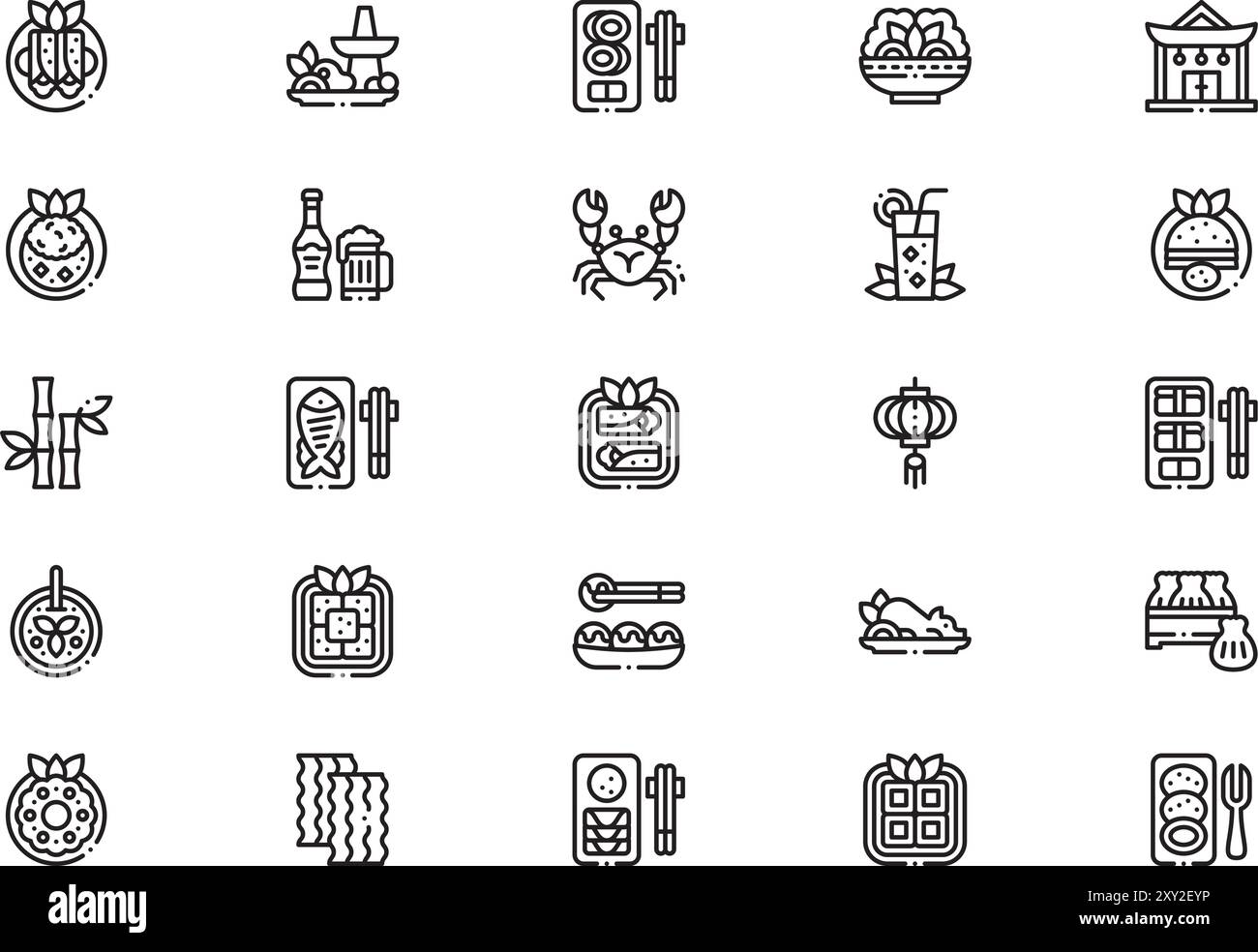 Asian food restaurant icons collection is a vector illustration with ...