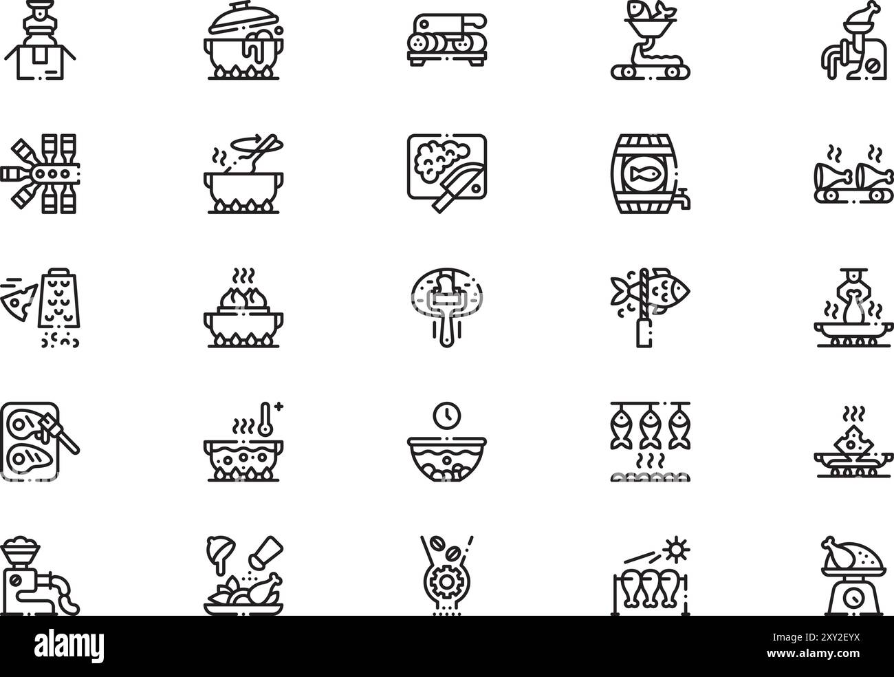 Food processing icons collection is a vector illustration with editable ...