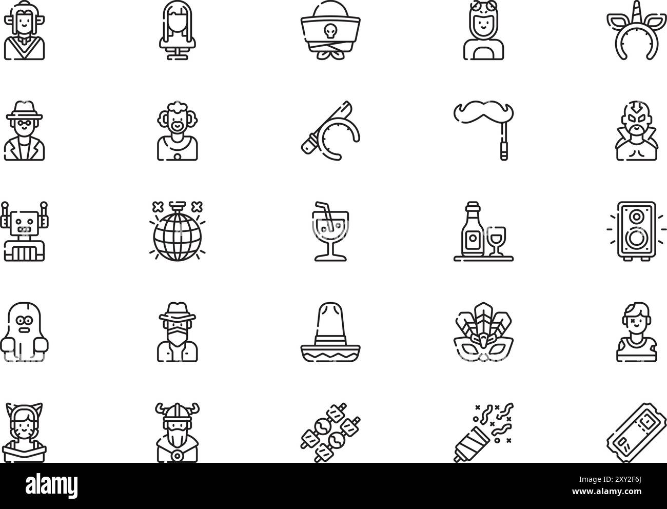 Costume party icons collection is a vector illustration with editable stroke Stock Vector Image ...