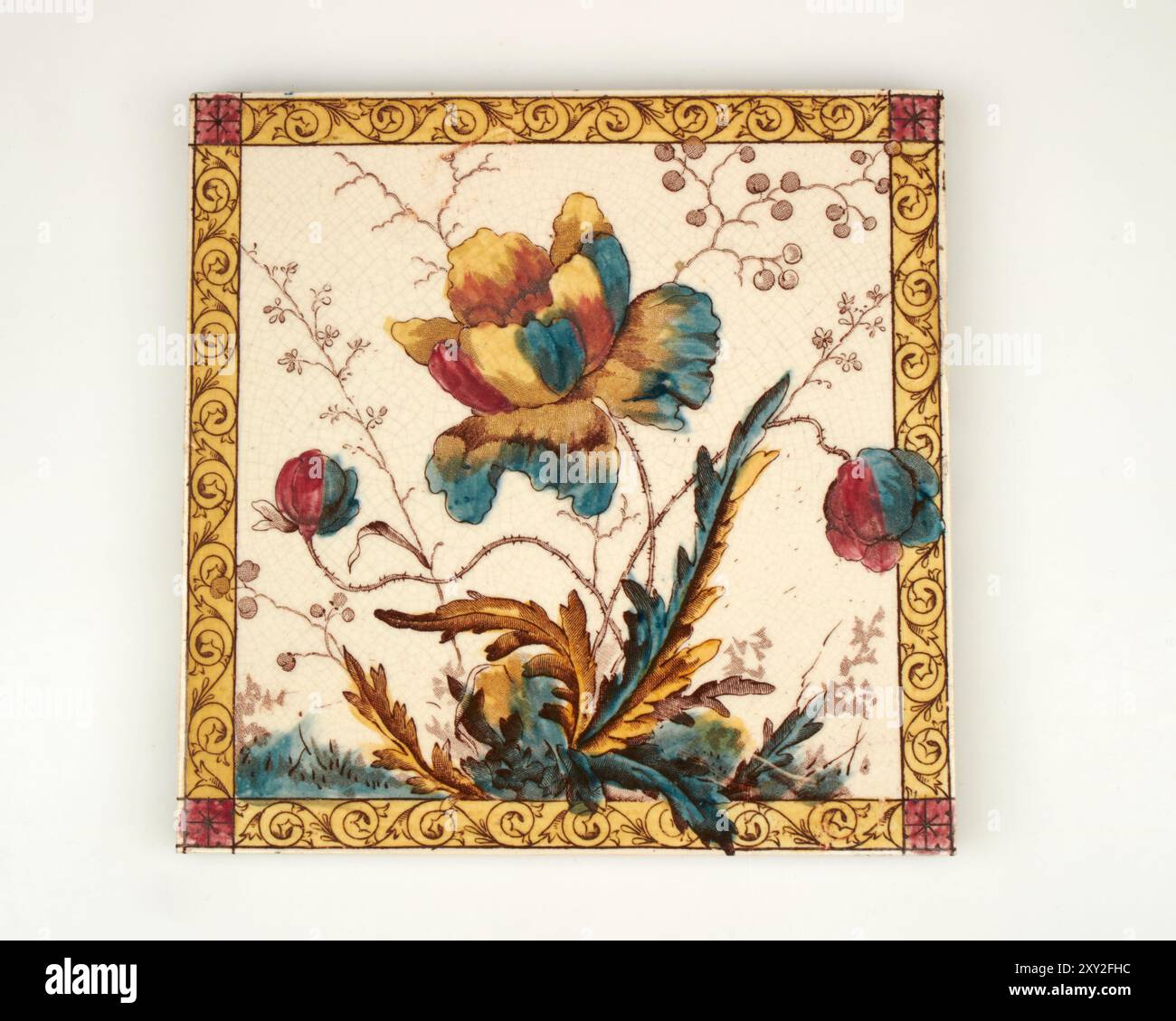 Antique 1890s victorian english poppy pottery tile hi-res stock ...