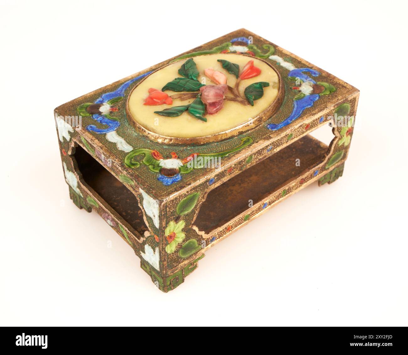 Antique 1920s Chinese hardstone and bats enamel gilt metal match box ...
