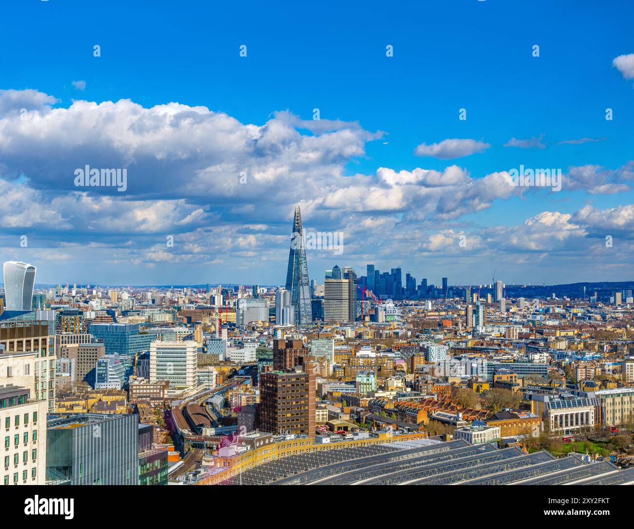 Aerial view of office buildings, skyscrapers, The Shard building in the ...