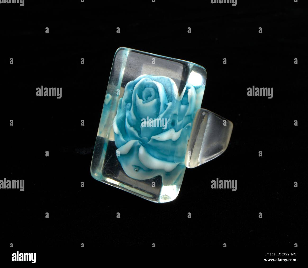 Vintage lucite ring with blue rose inset 1960s hi-res stock photography ...