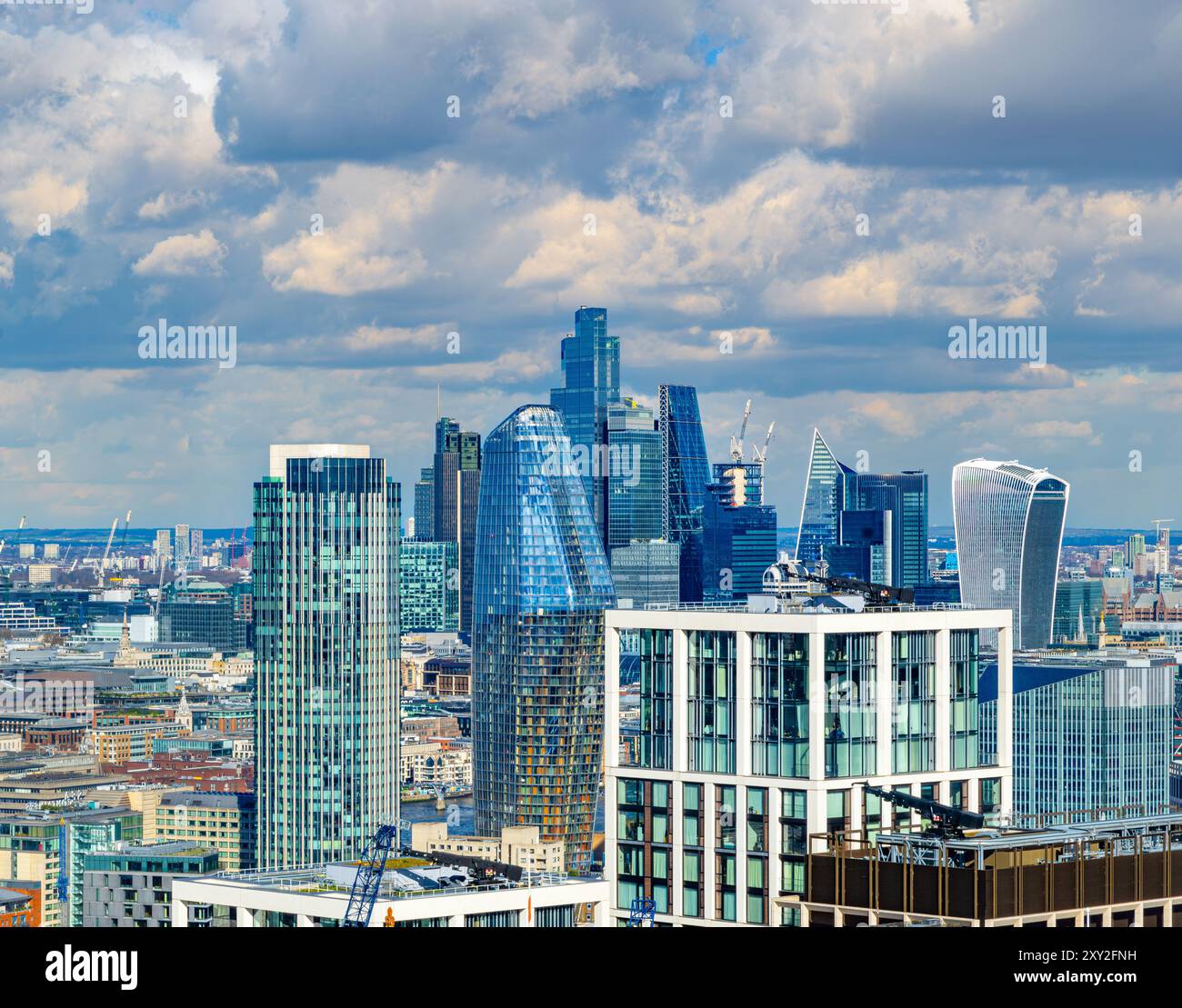 Panoramic aerial view of famous London buildings and skyscrapers of the ...