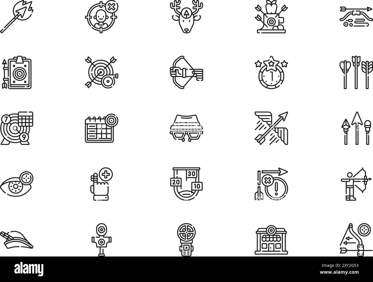 Archery icons collection is a vector illustration with editable stroke ...