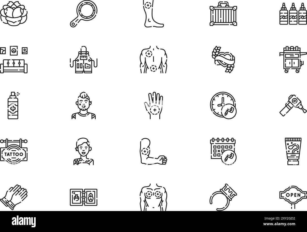 Tattoo studio icons collection is a vector illustration with editable stroke Stock Vector Image ...