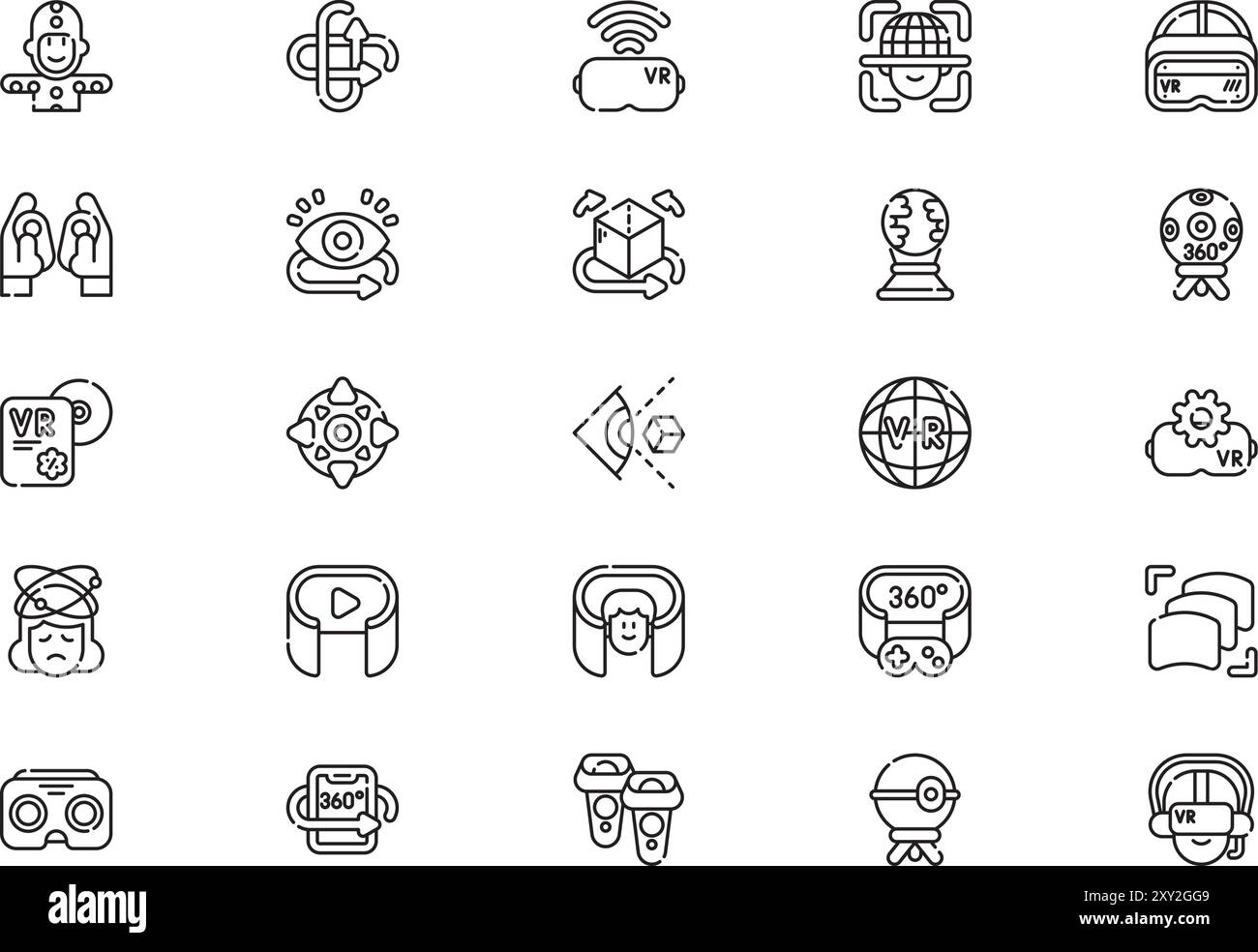 Virtual reality icons collection is a vector illustration with editable stroke Stock Vector ...