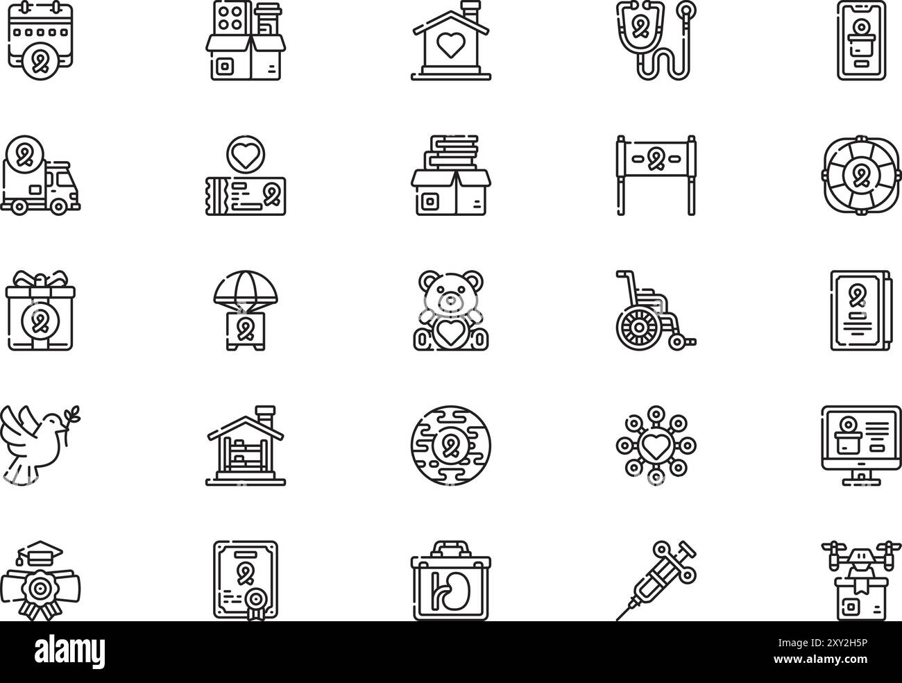 Charity icons collection is a vector illustration with editable stroke ...
