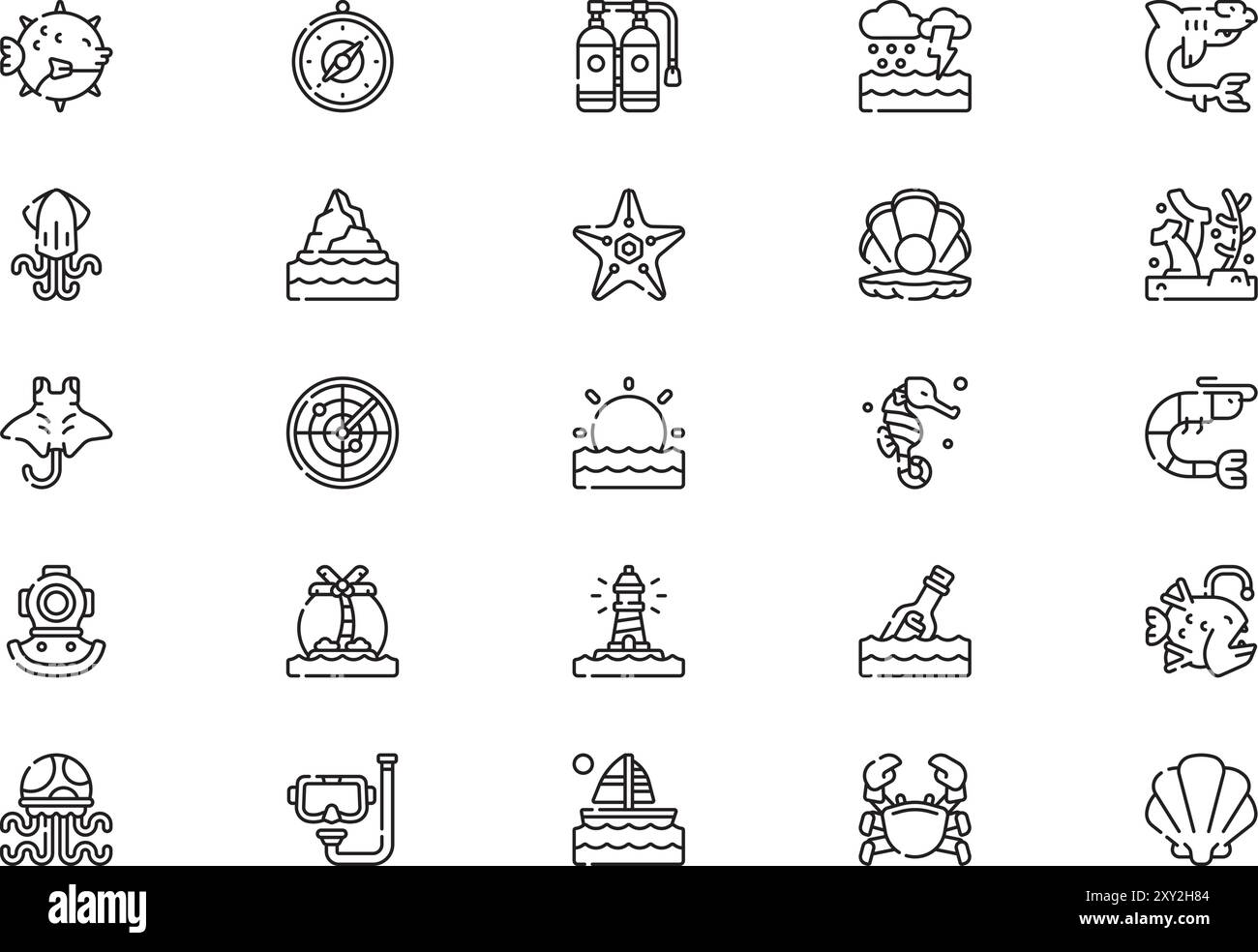 Ocean icons collection is a vector illustration with editable stroke ...