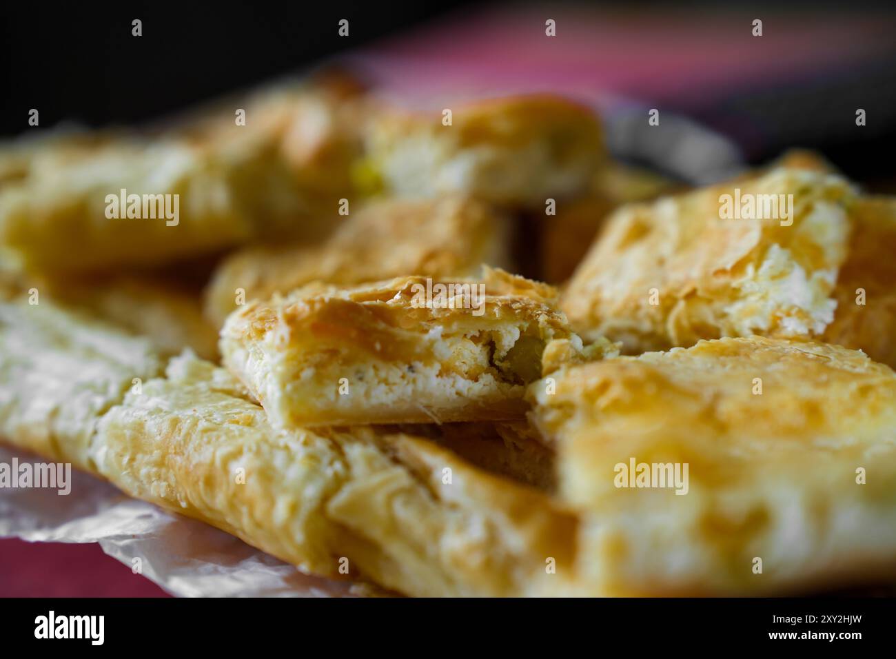 Homemade puff pastry stacked on a tray Stock Photo - Alamy