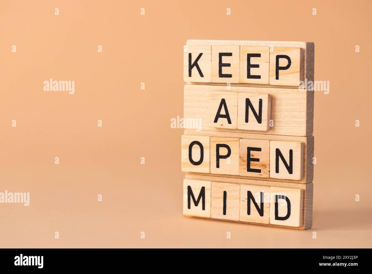 Keep open mind symbol. Wooden blocks with words Keep open mind arranged ...