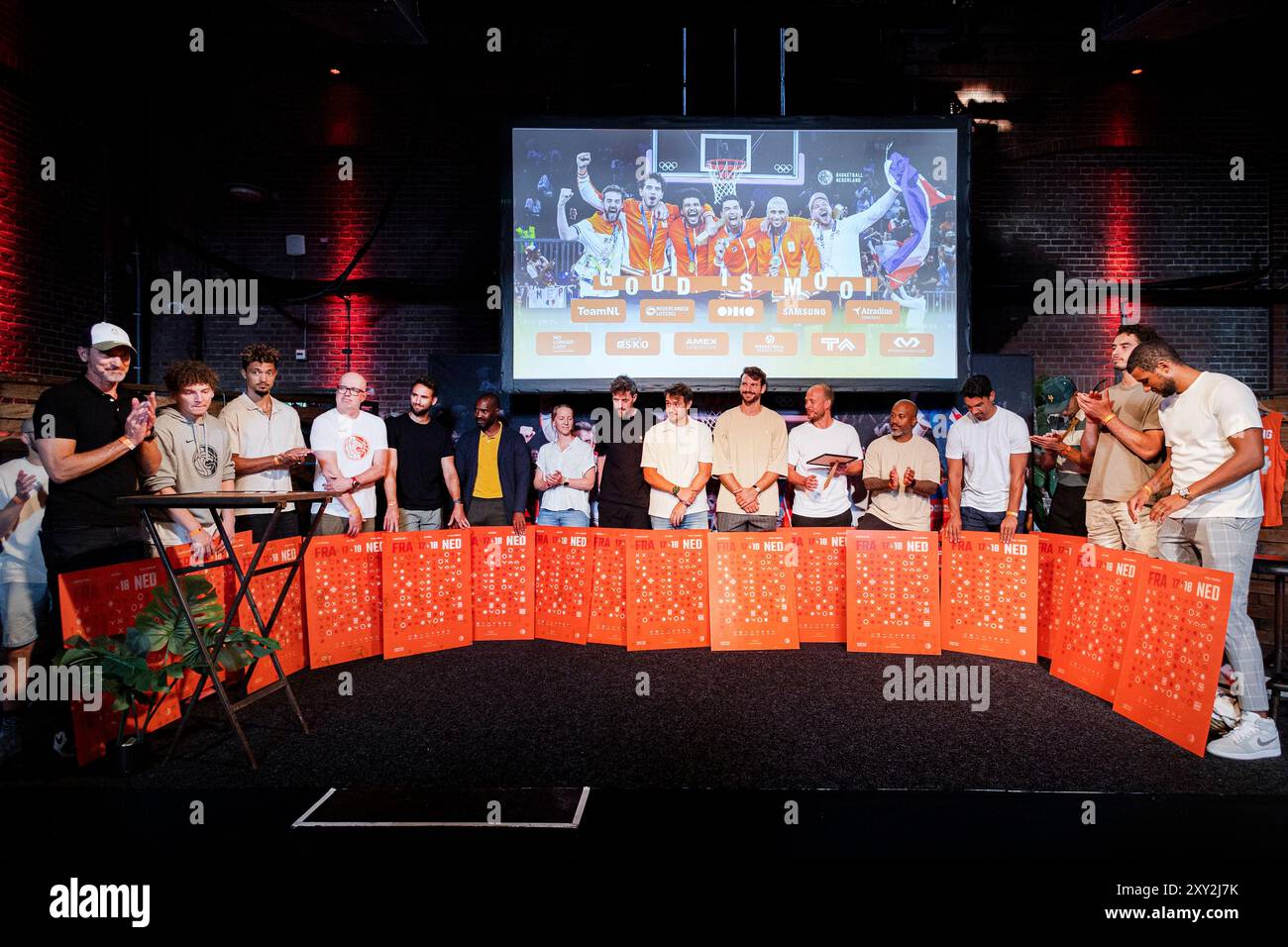 AMSTERDAM - The entire 3x3 basketball team during their celebration at ...