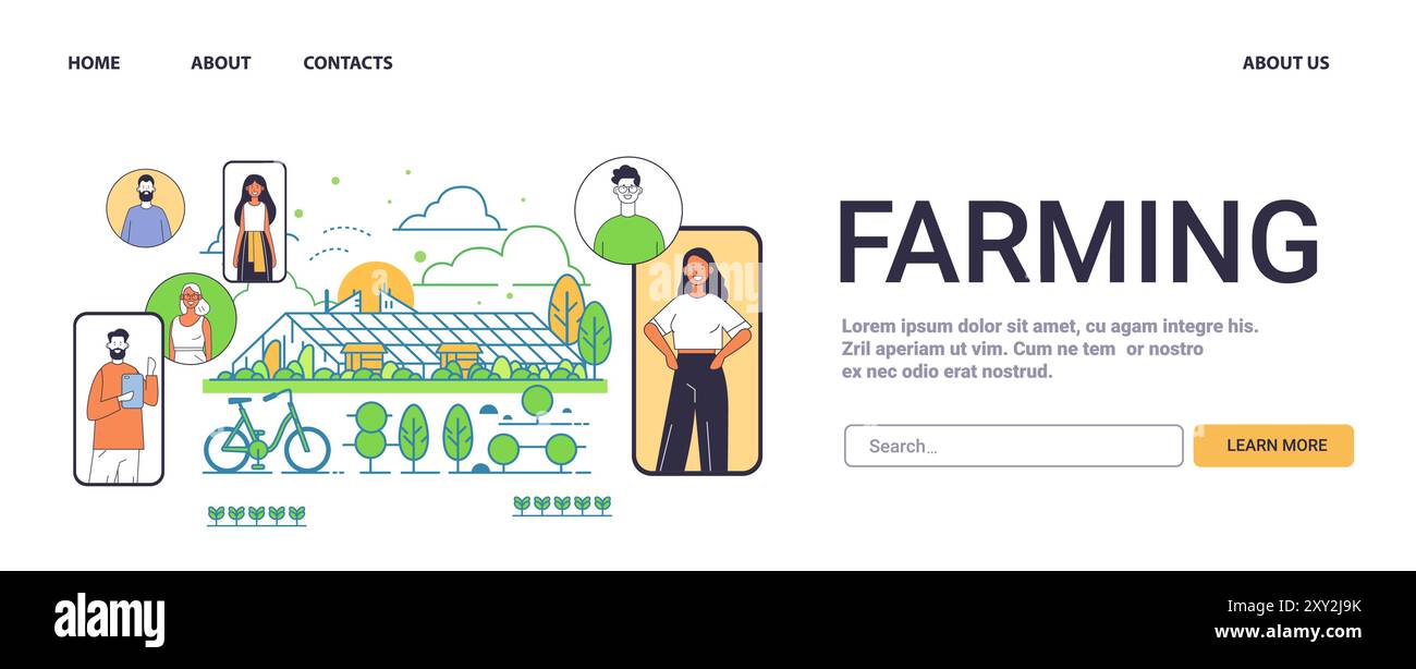 Farming eco-friendly practices concept with people greenhouse plants ...
