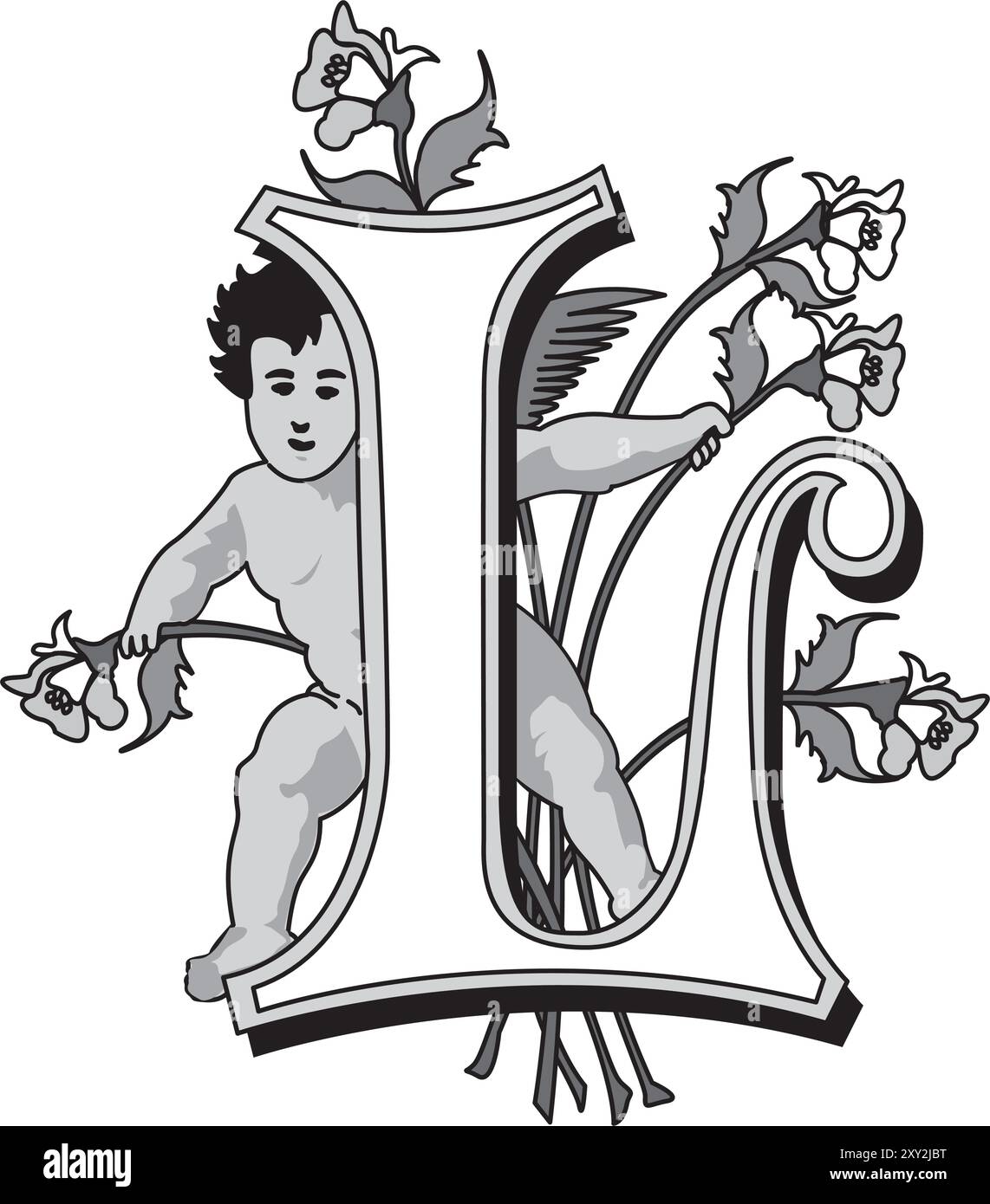 Cherubs Initial Caps Font Capital Letter L vector design illustration ...