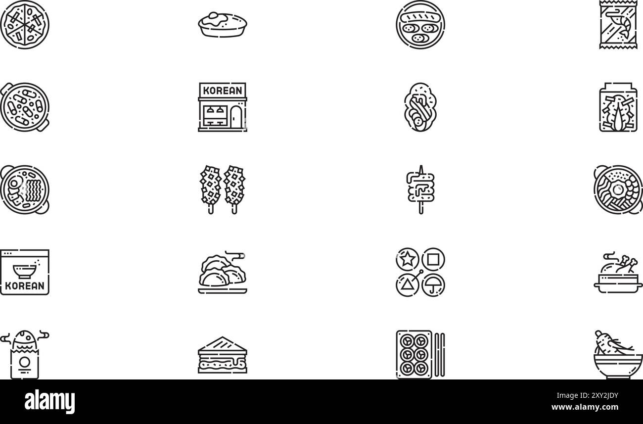 Korean food icons collection is a vector illustration with editable ...