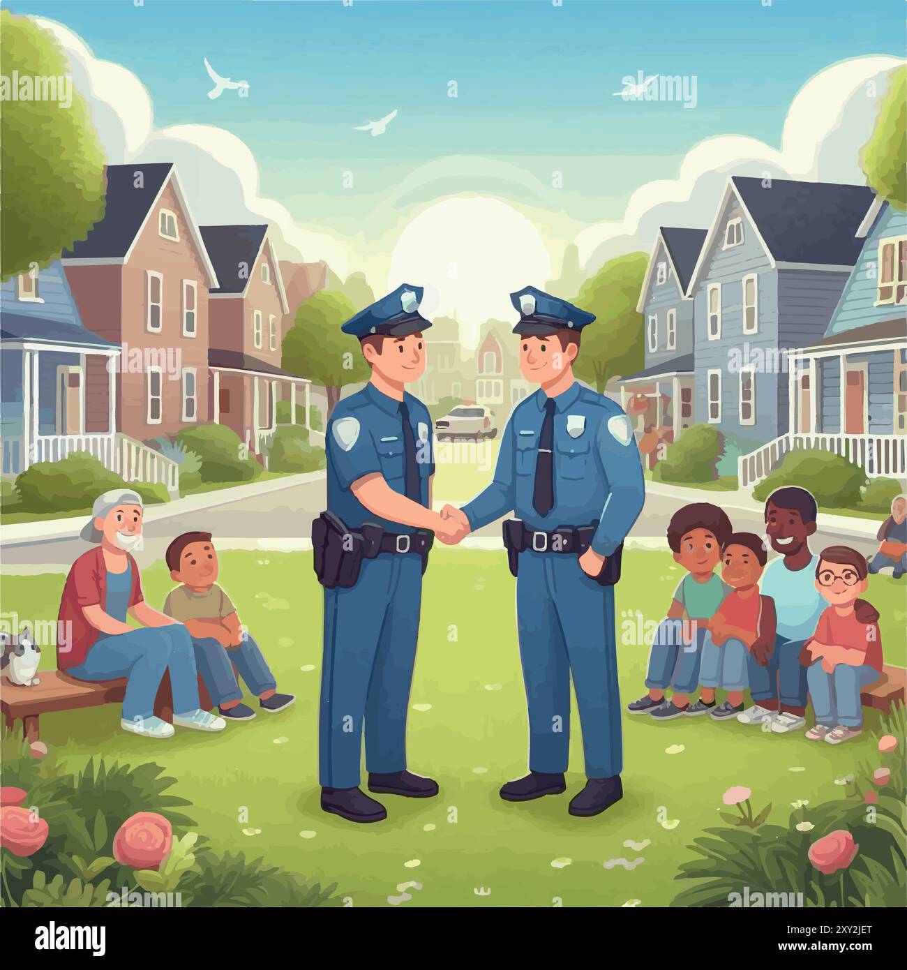 a peaceful scene of police officers interacting positively with ...