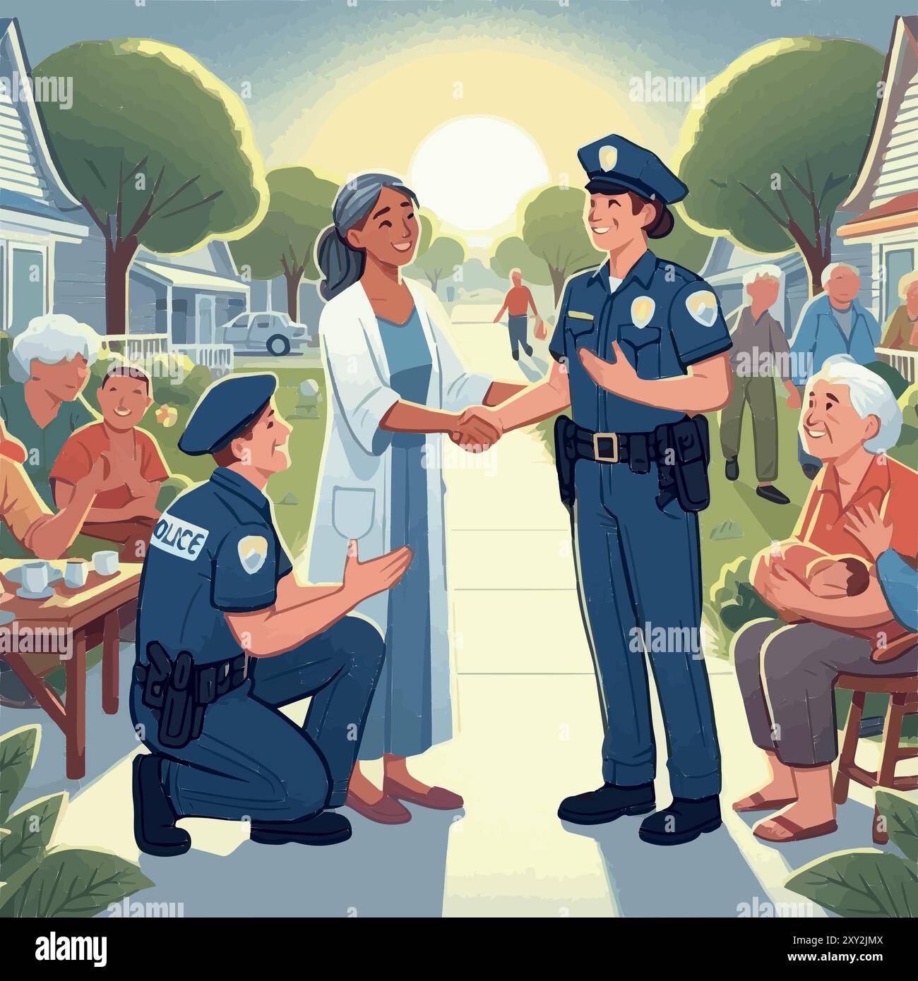 a peaceful scene of police officers interacting positively with ...