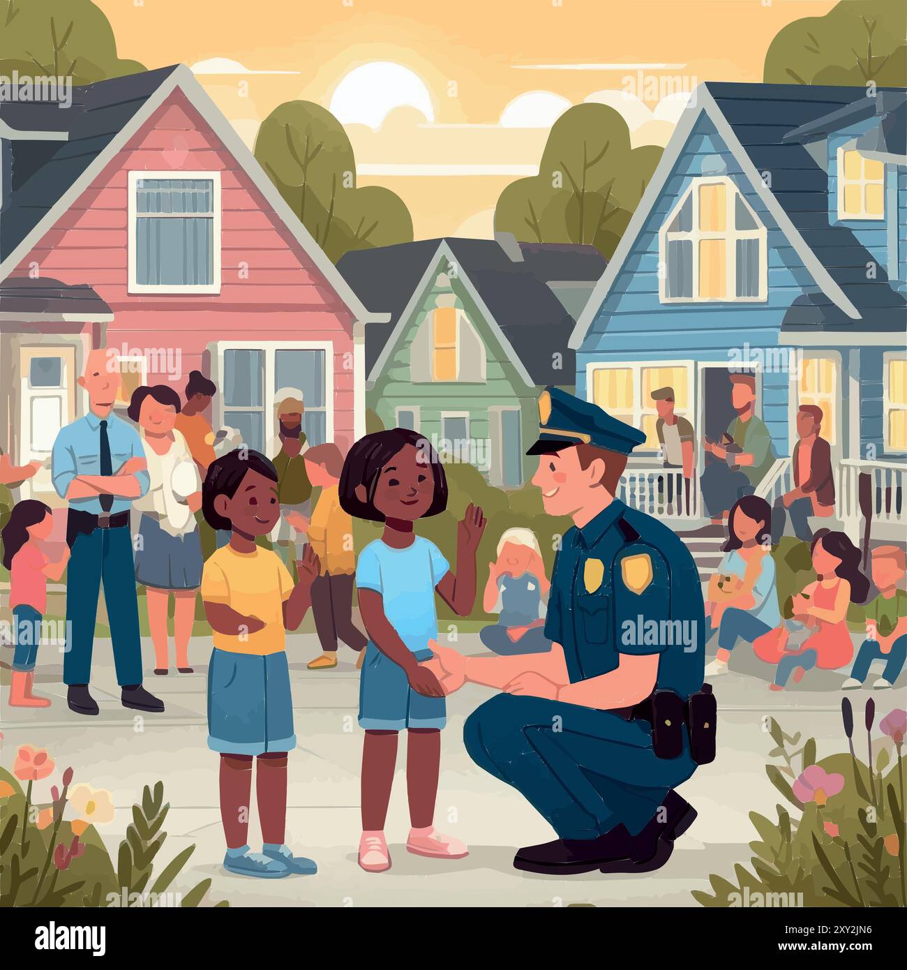 a peaceful scene of police officers interacting positively with ...