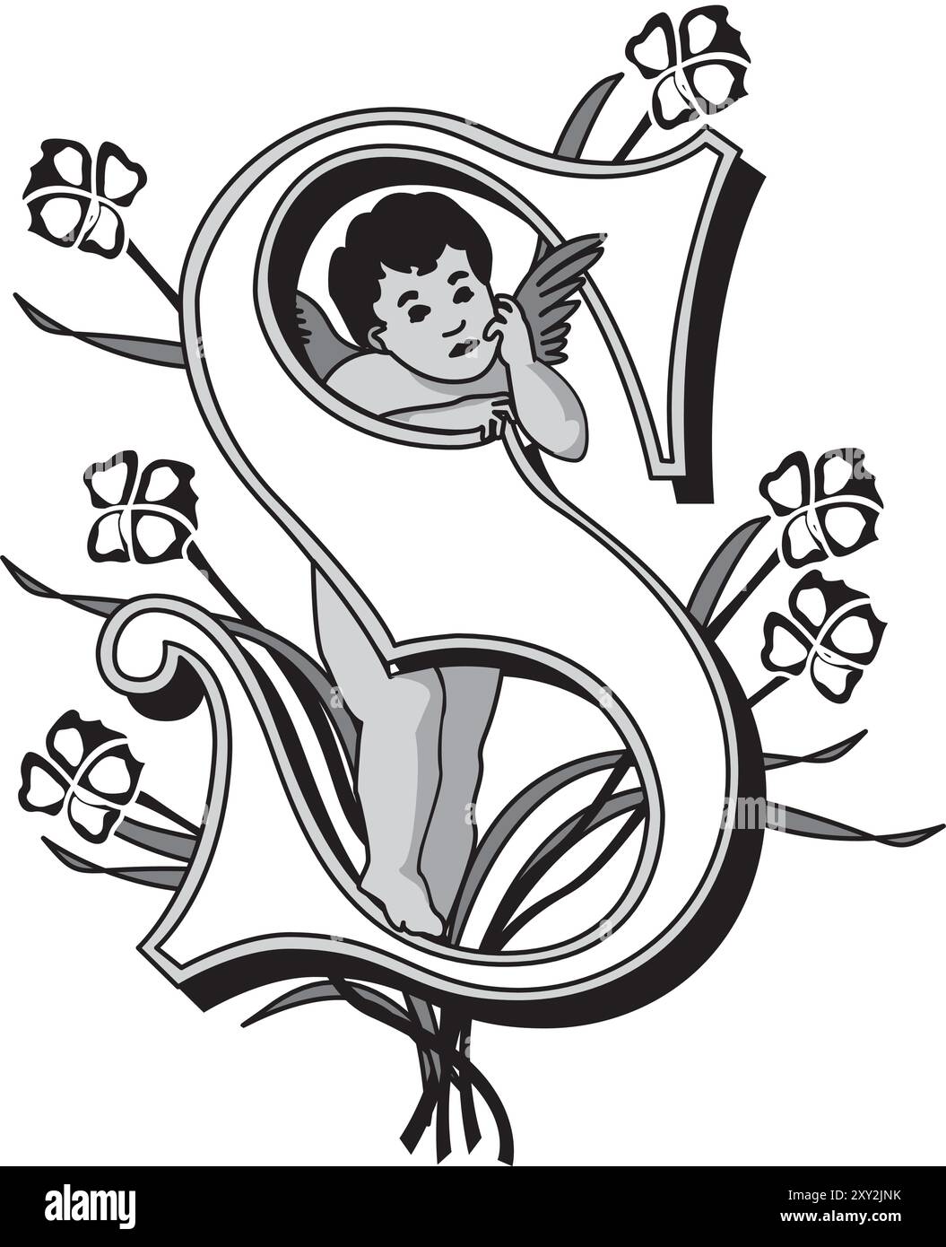Cherubs Initial Caps Font Capital Letter S vector design illustration ...