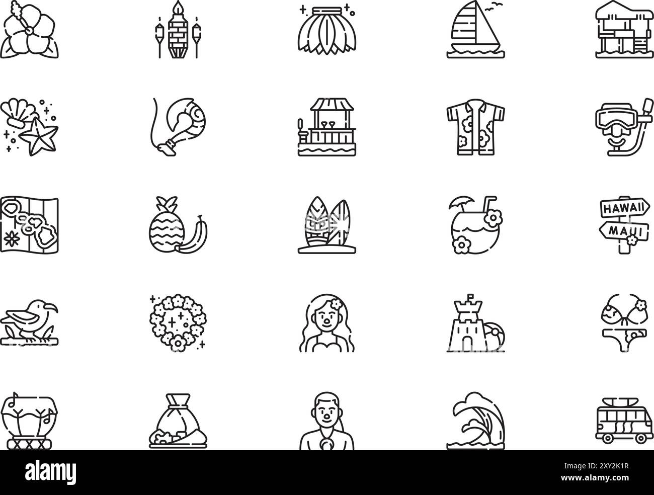 Hawaii icons collection is a vector illustration with editable stroke ...