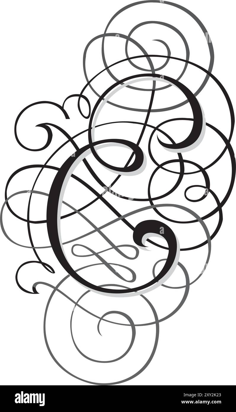 Fantasia Initial Caps Font Capital Letter E vector design illustration ...