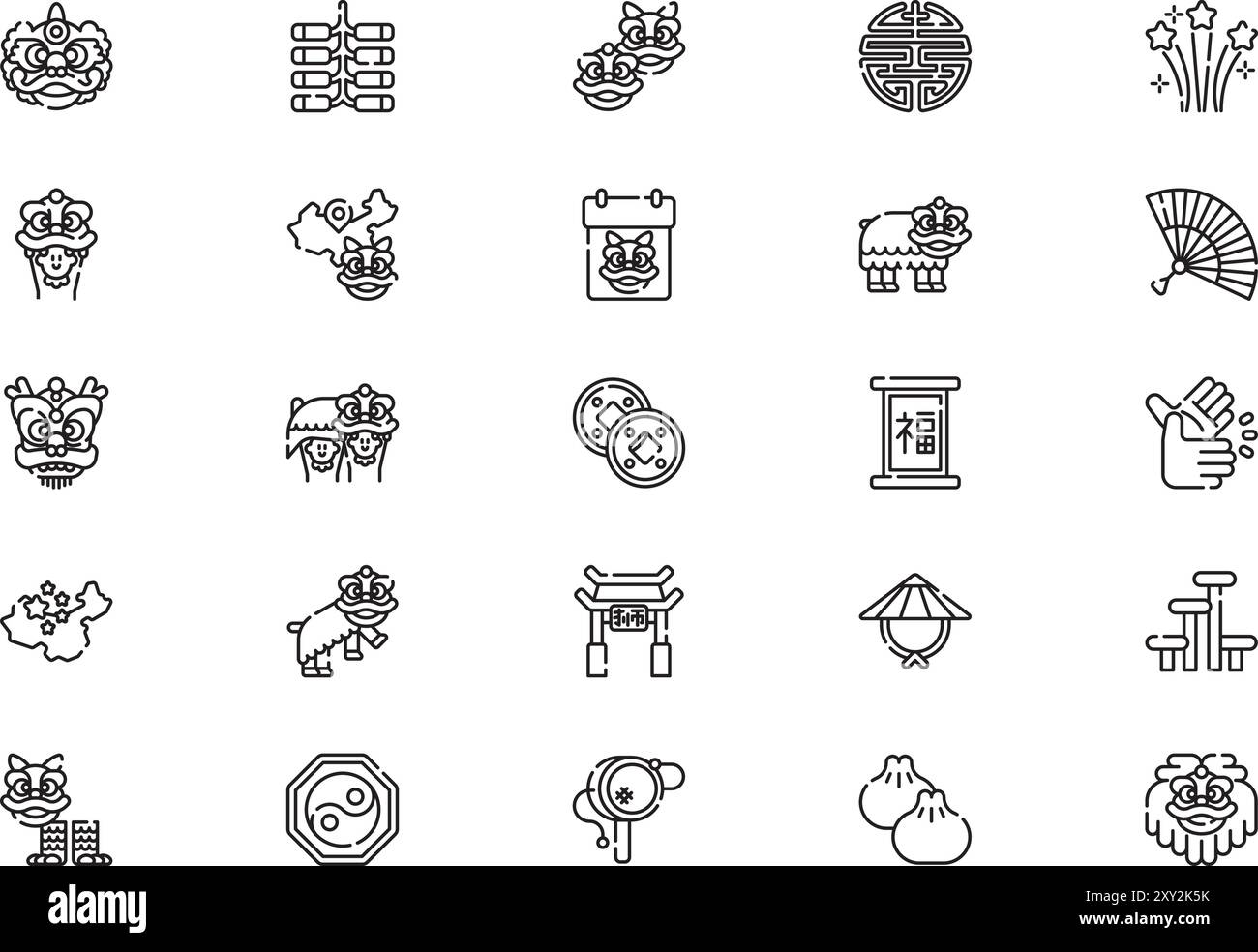 Chinese lion dance icons collection is a vector illustration with ...