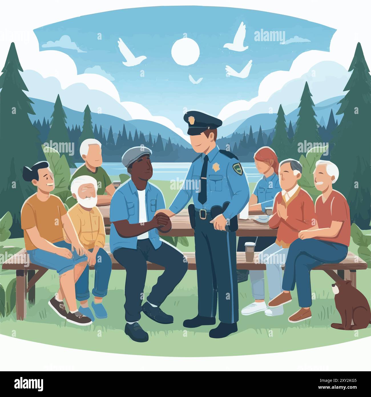 a peaceful scene of police officers interacting positively with ...