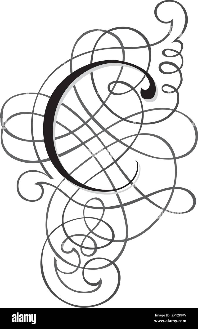 Fantasia Initial Caps Font Capital Letter C vector design illustration ...