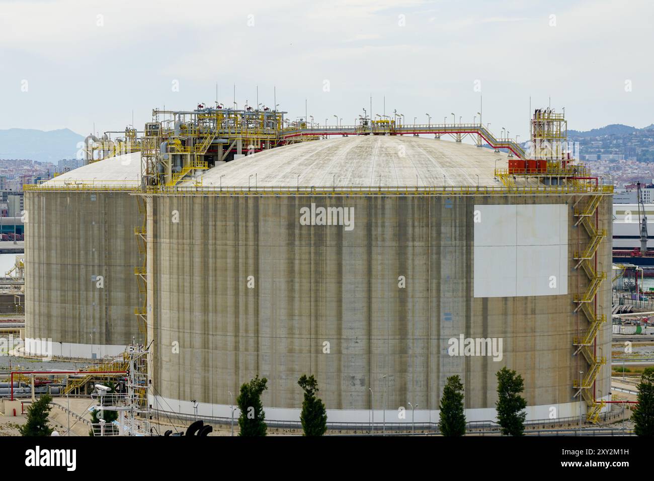 LNG gas terminal large storage reservoirs in Barcelona port, liquefied ...