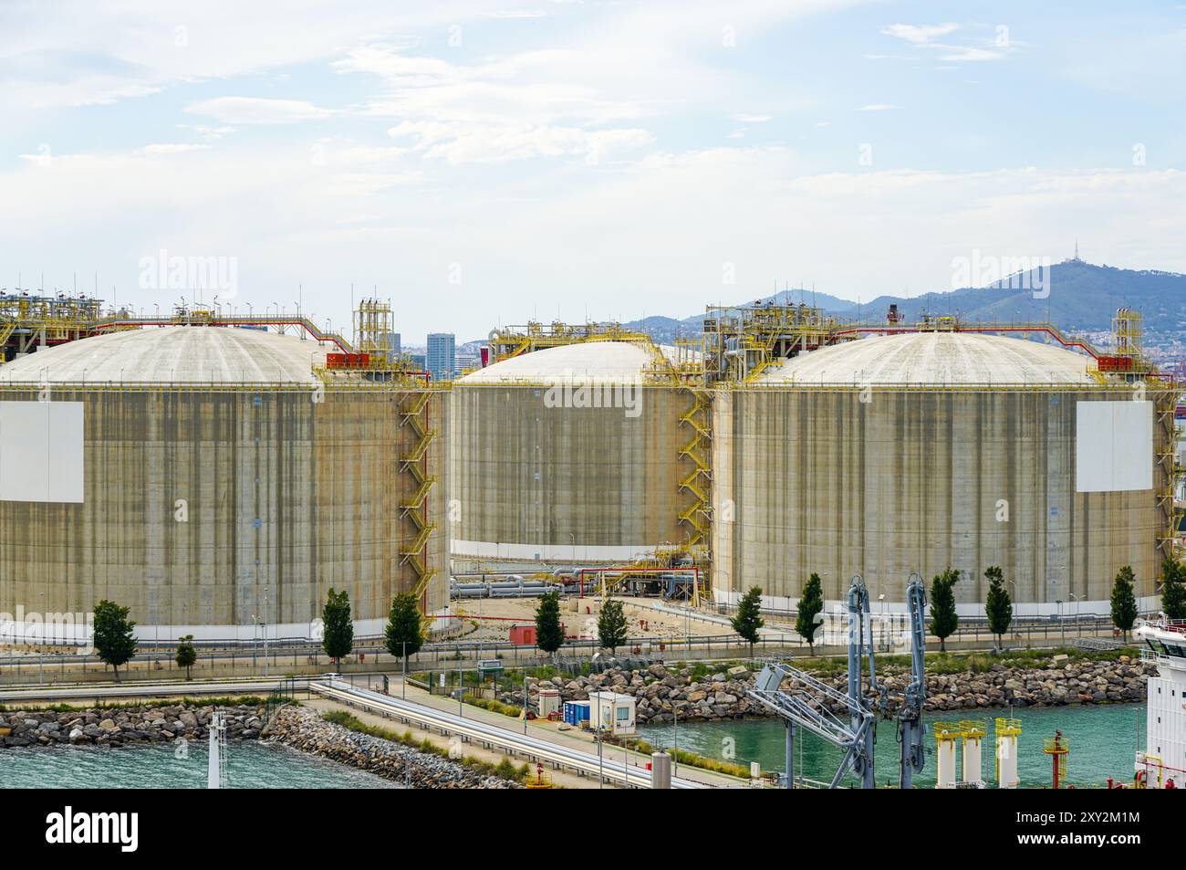 LNG gas terminal large storage reservoirs in Barcelona port, liquefied ...