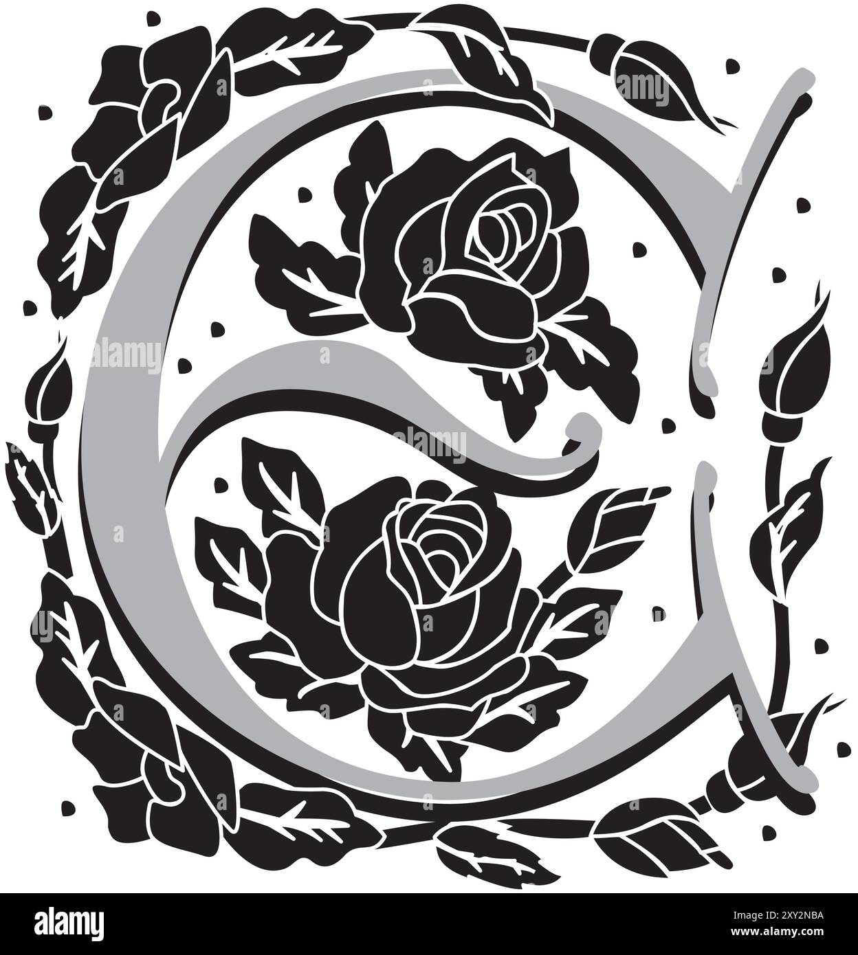 Letter e black flower alphabet Stock Vector Images - Alamy