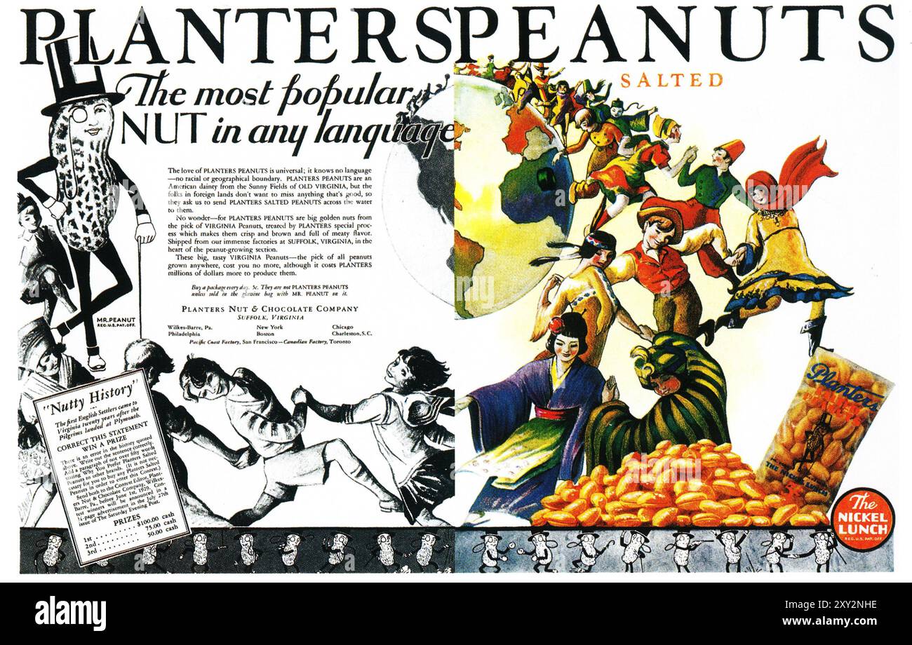 1929 Planters salted peanuts ad - Mr. Peanut - "The most popular nut in ...