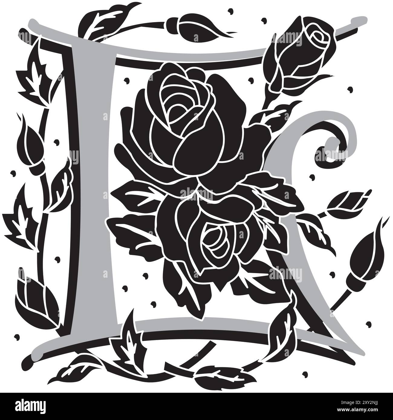 rosette Initial Caps Font Capital Letter L vector design illustration ...