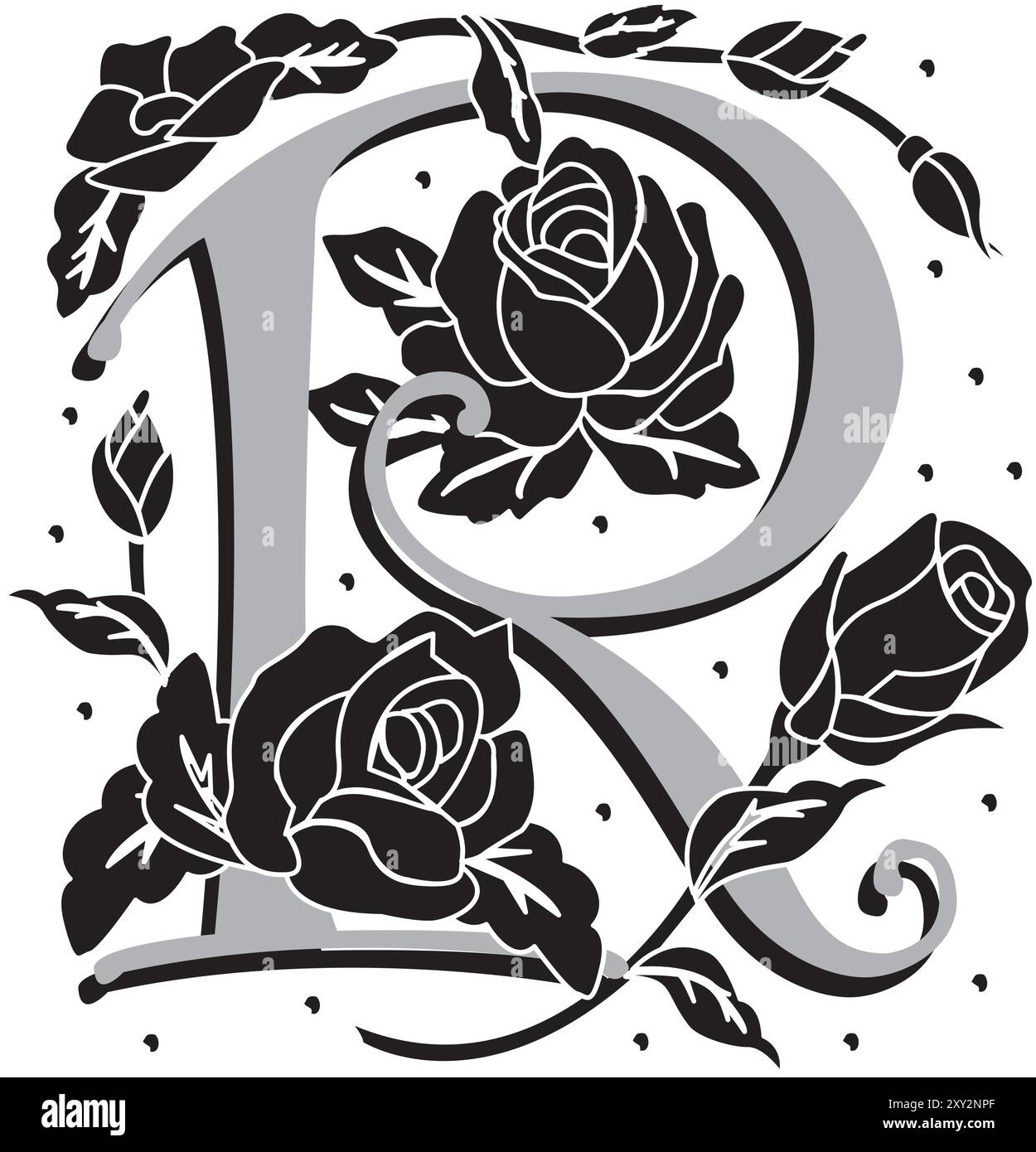 rosette Initial Caps Font Capital Letter R vector design illustration ...