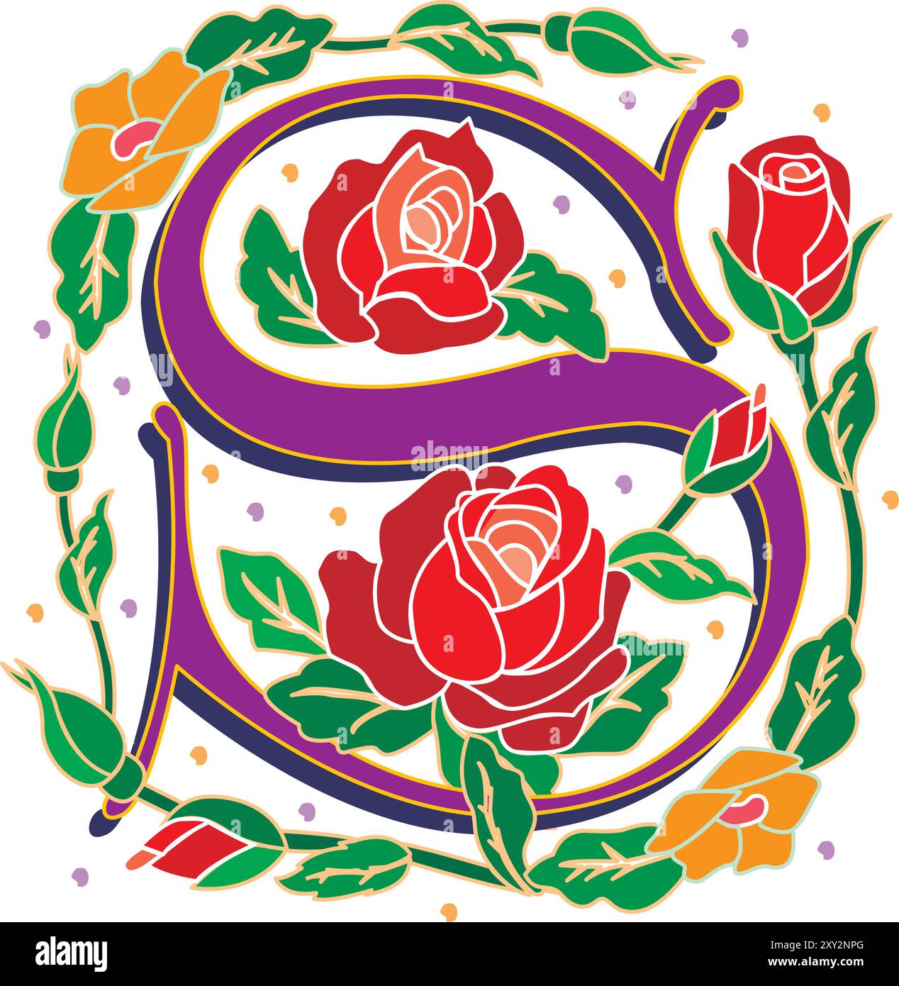 rosette Initial Caps Font Capital Letter S vector design illustration ...