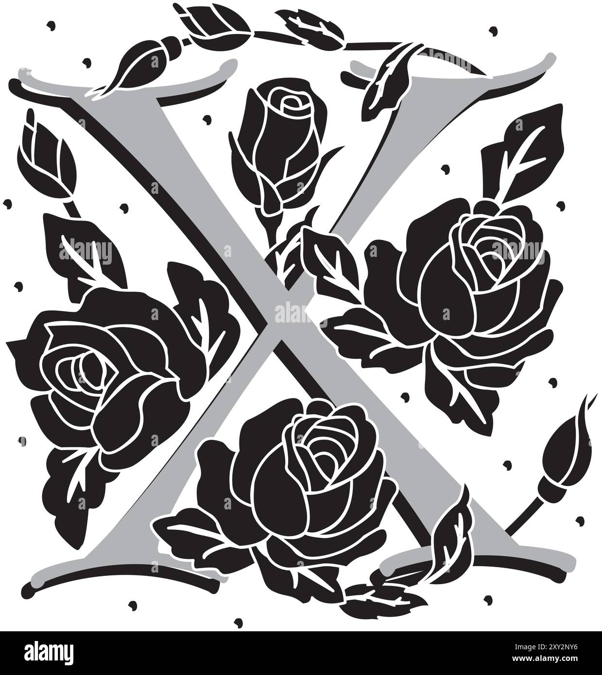Letter x black flower alphabet Stock Vector Images - Alamy