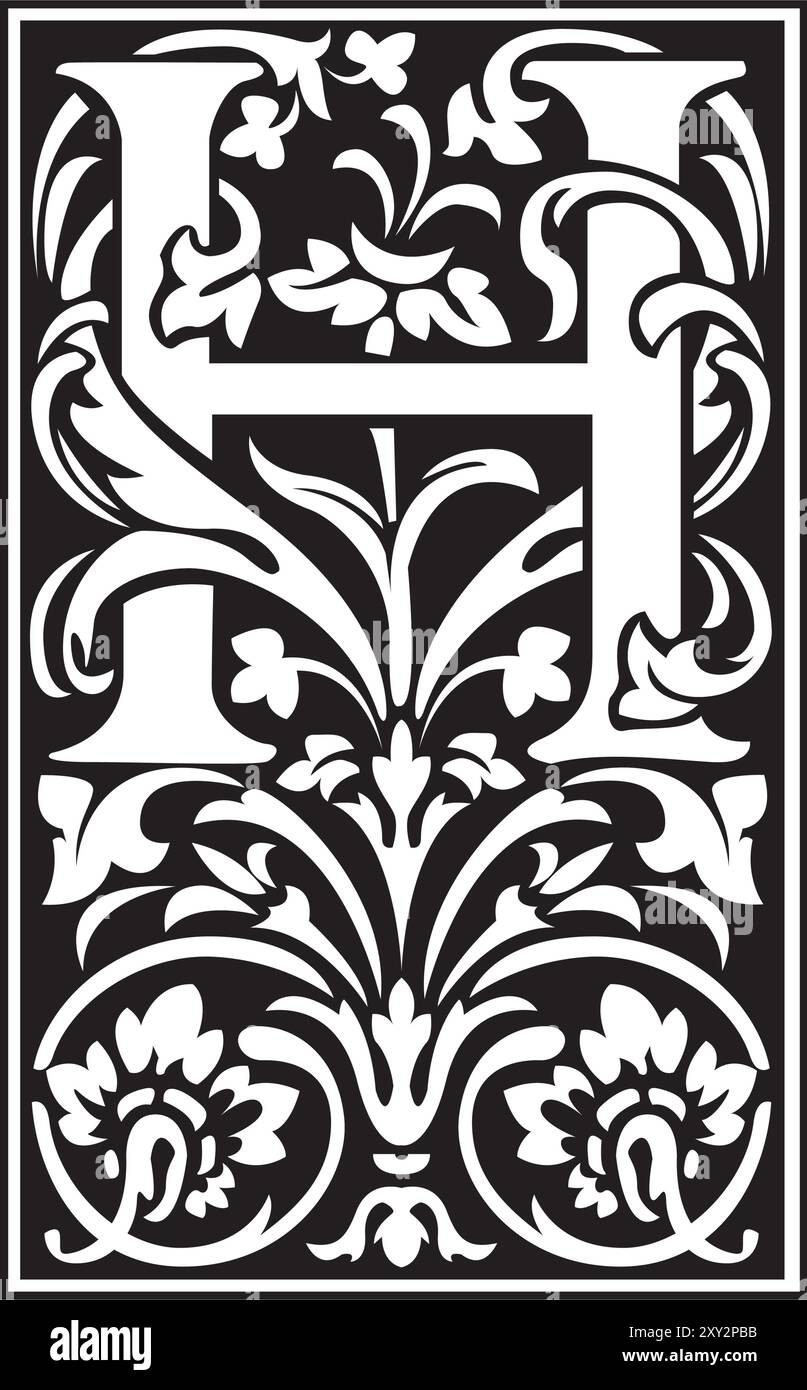 victoriana Initial Caps Font Capital Letter H vector design ...