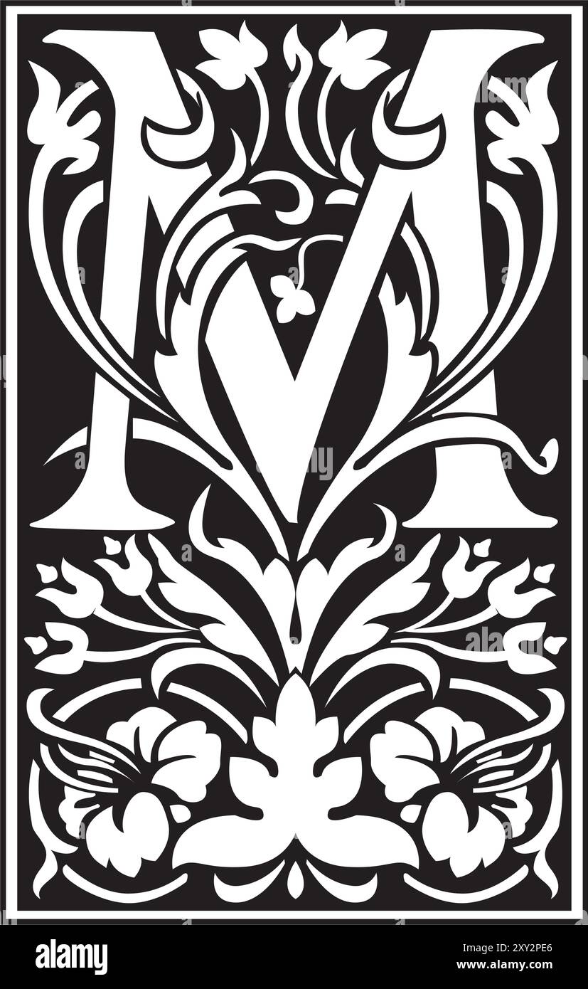 victoriana Initial Caps Font Capital Letter M vector design ...