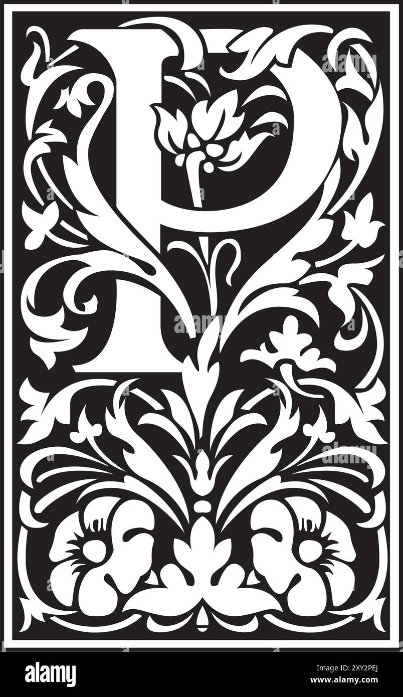 Letter p black flower alphabet Stock Vector Images - Alamy