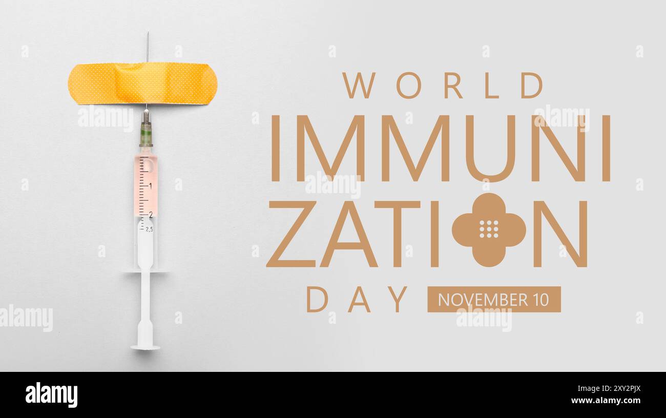 Syringe and medical patch on light background. Banner for World ...