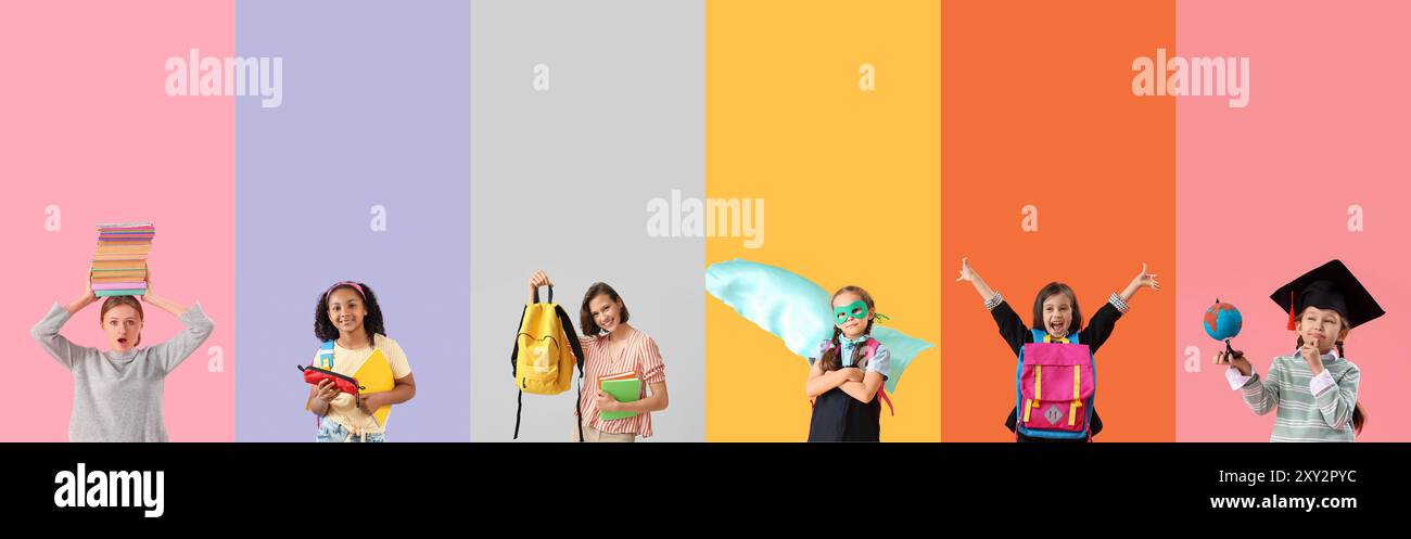 Set of many students on color background Stock Photo - Alamy
