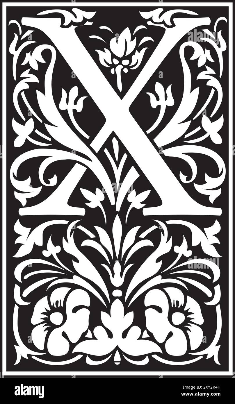 Letter x black flower alphabet Stock Vector Images - Alamy