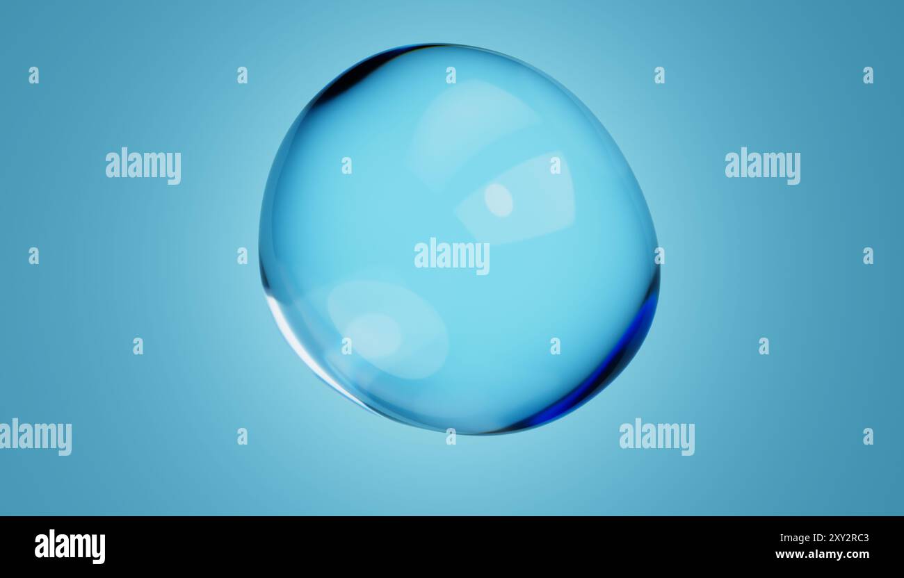 Abstract water bubble on blue background. Blue distorted droplet ...