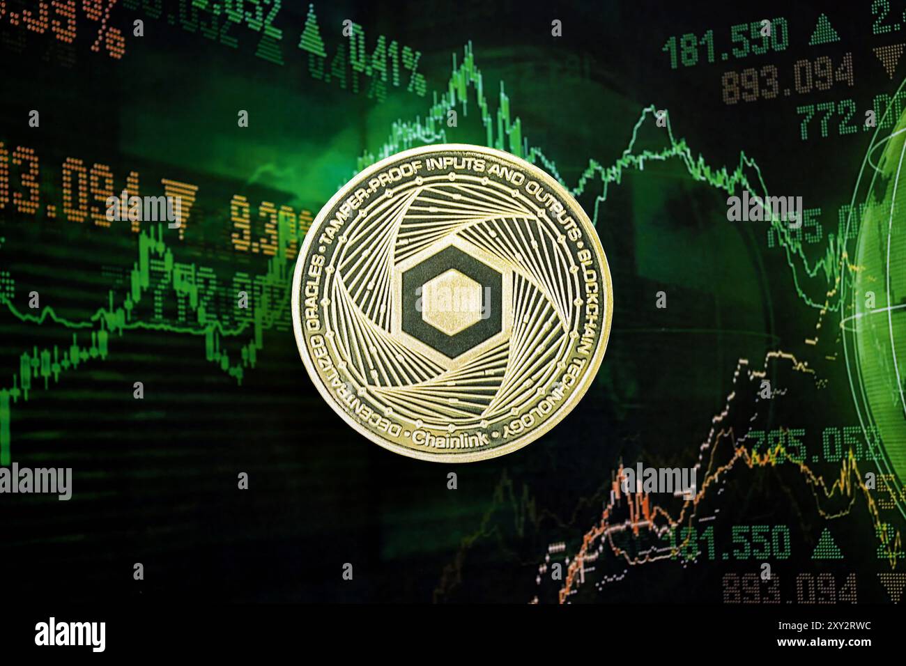 KYIV, UKRAINE - AUGUST 17, 2024 Chainlink LINK coin on dark ...