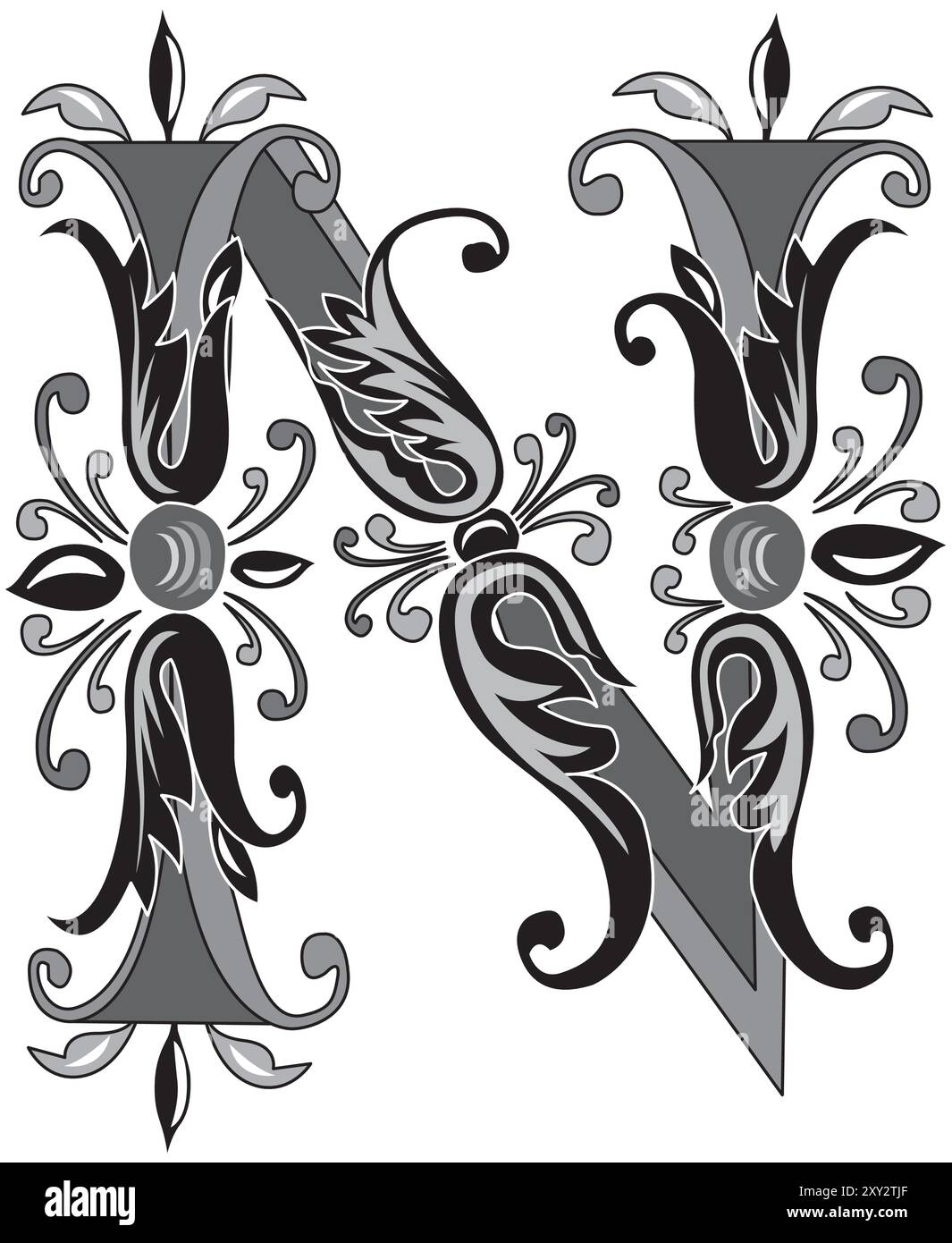 Vincente Initial Caps Font Capital Letter N vector design illustration ...